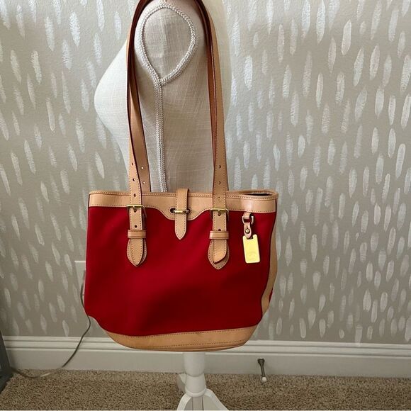 Dooney & Bourke | Bags | Dooney Burkered Leather And Canvas Tote Bag ...